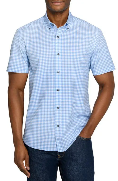 CON.STRUCT Slim Fit Gingham Woven Short Sleeve Basic Shirt - French Blue