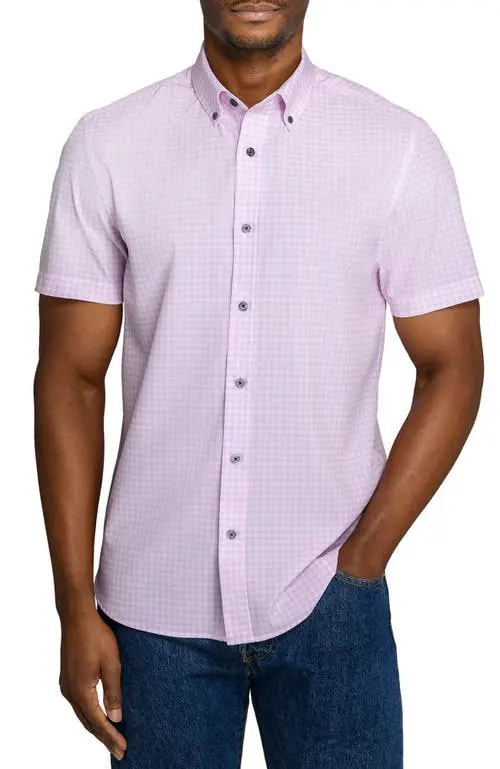 CON.STRUCT Slim Fit Gingham Woven Short Sleeve Basic Shirt - Lt. Pink