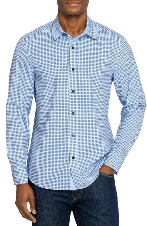 CON.STRUCT Slim Fit Round Geo Woven Long Sleeve Basic Shirt - Navy/blue