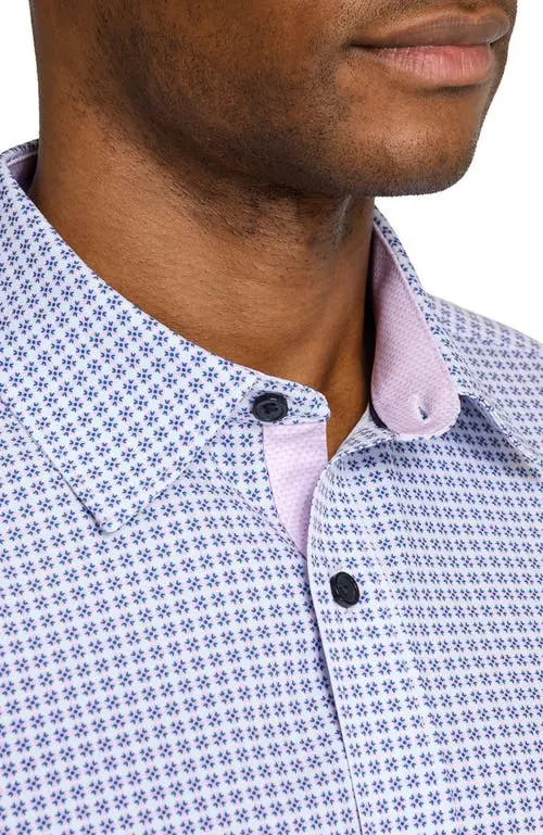 CON.STRUCT Slim Fit Round Geo Woven Long Sleeve Basic Shirt - Pink