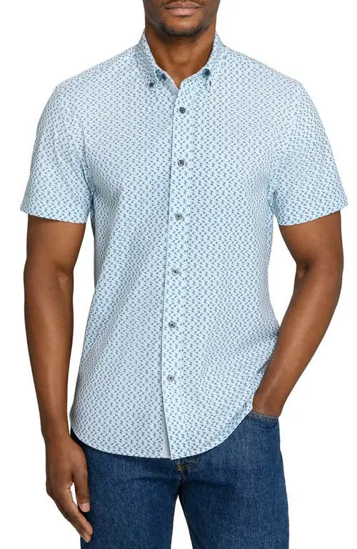 CON.STRUCT Slim Fit Zig Zag Woven Short Sleeve Basic Shirt - White/green