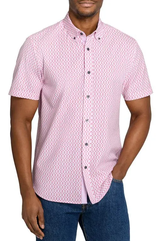 CON.STRUCT Slim Fit Zig Zag Woven Short Sleeve Basic Shirt - White/pink