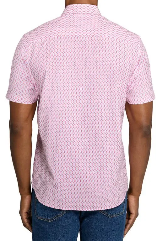 CON.STRUCT Slim Fit Zig Zag Woven Short Sleeve Basic Shirt - White/pink