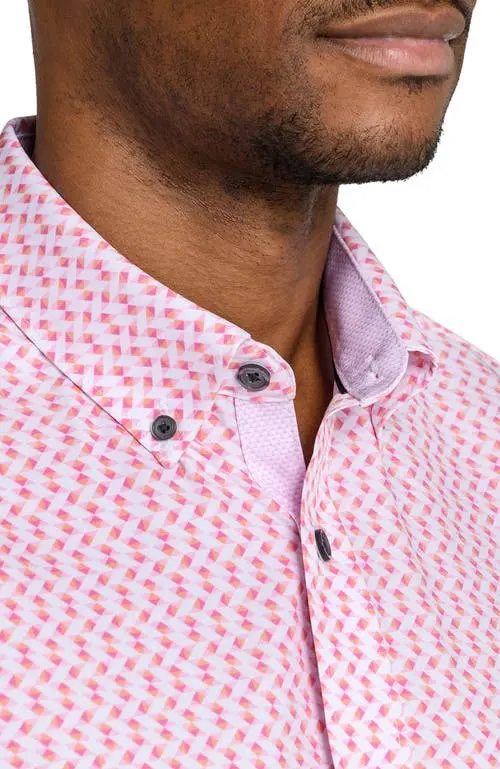 CON.STRUCT Slim Fit Zig Zag Woven Short Sleeve Basic Shirt - White/pink