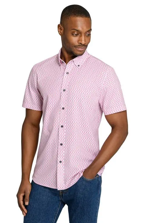 CON.STRUCT Slim Fit Zig Zag Woven Short Sleeve Basic Shirt - White/pink
