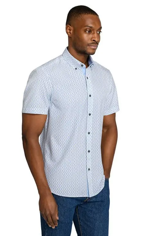 CON.STRUCT Slim Fit Zig Zag Woven Short Sleeve Basic Shirt - White/yellow