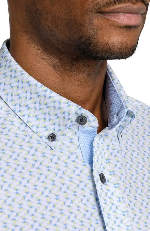 CON.STRUCT Slim Fit Zig Zag Woven Short Sleeve Basic Shirt - White/yellow