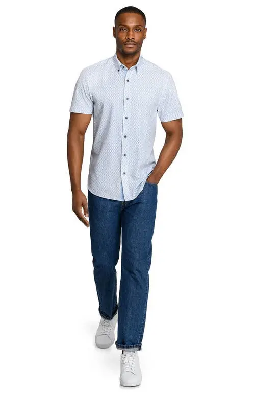 CON.STRUCT Slim Fit Zig Zag Woven Short Sleeve Basic Shirt - White/yellow