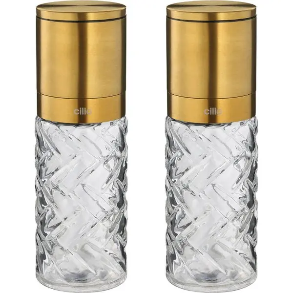 CILIO Cristallo Salt Or Pepper Mill 2 Piece Set - Gold