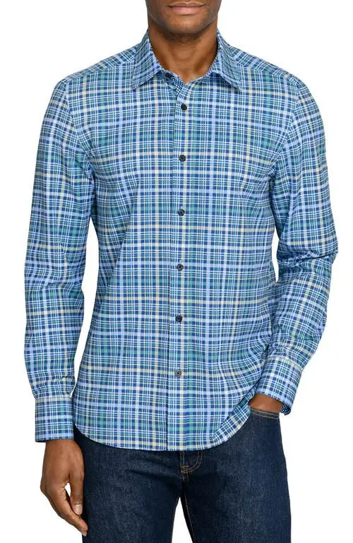 CON.STRUCT Slim Fit Multi Plaid Woven Long Sleeve Basic Shirt - Navy/green