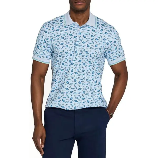 CON.STRUCT Slim Fit Gone Fishing Polo Short Sleeve Shirt - Navy/green