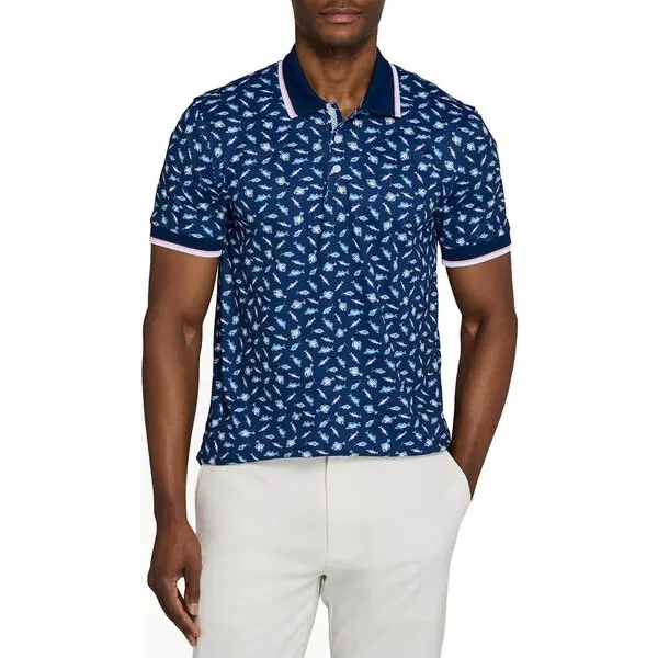 CON.STRUCT Slim Fit Gone Fishing Polo Short Sleeve Shirt - Navy/pink