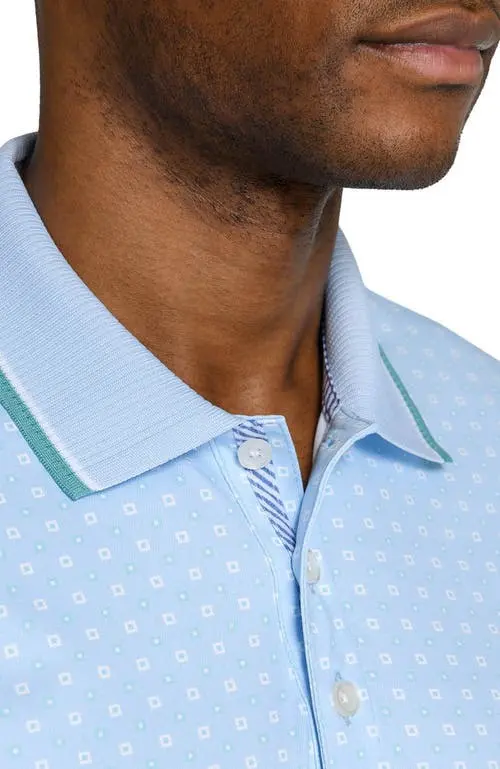 CON.STRUCT Slim Fit Square Dot Short Sleeve Polo - Lt Blue