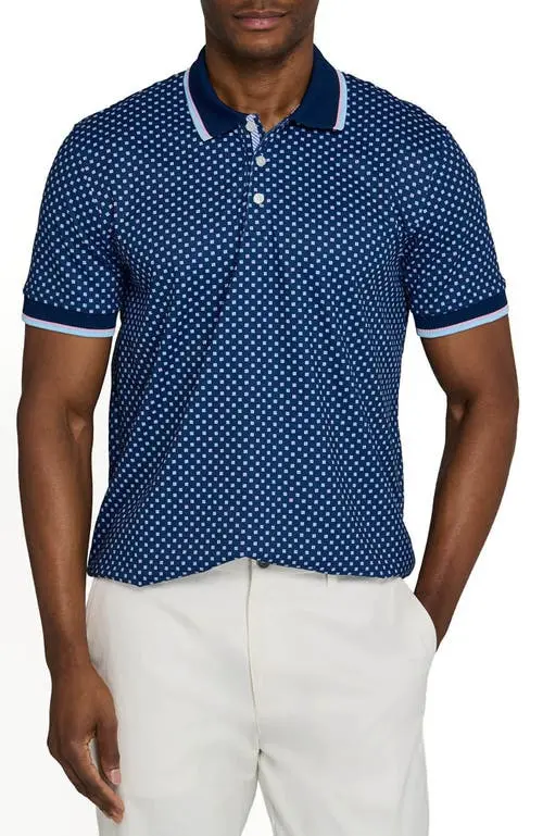 CON.STRUCT Slim Fit Square Dot Short Sleeve Polo - Navy/pink