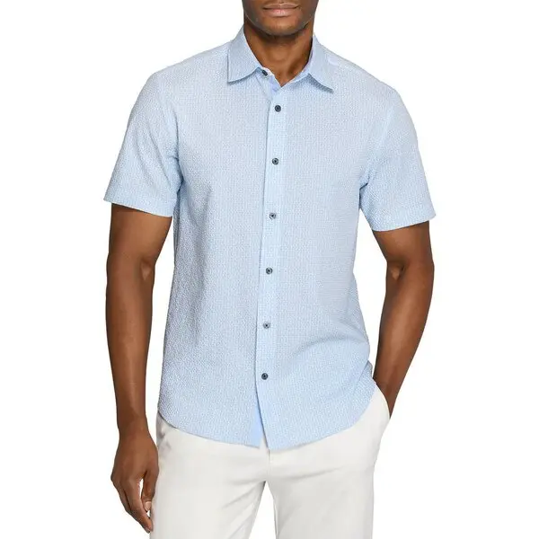CON.STRUCT Slim Fit Dot Woven Short Sleeve Seersucker - Lt Blue