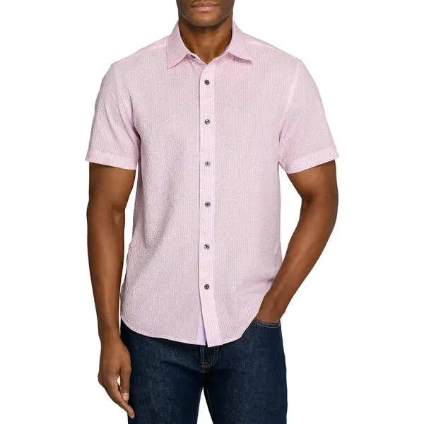 CON.STRUCT Slim Fit Dot Woven Short Sleeve Seersucker - Lt. Pink