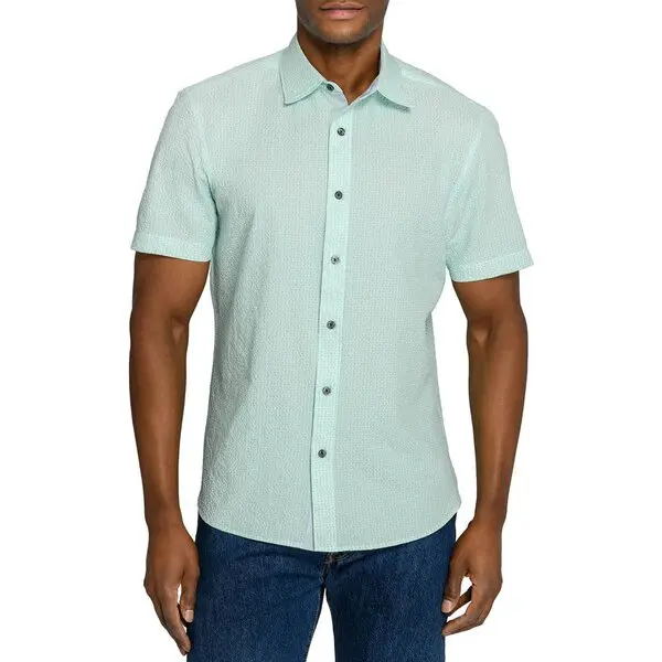 CON.STRUCT Slim Fit Dot Woven Short Sleeve Seersucker - Mint