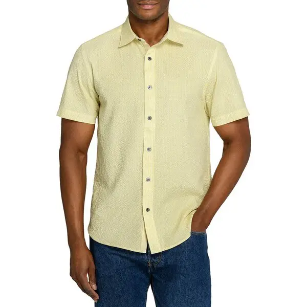 CON.STRUCT Slim Fit Dot Woven Short Sleeve Seersucker - Pale Yellow