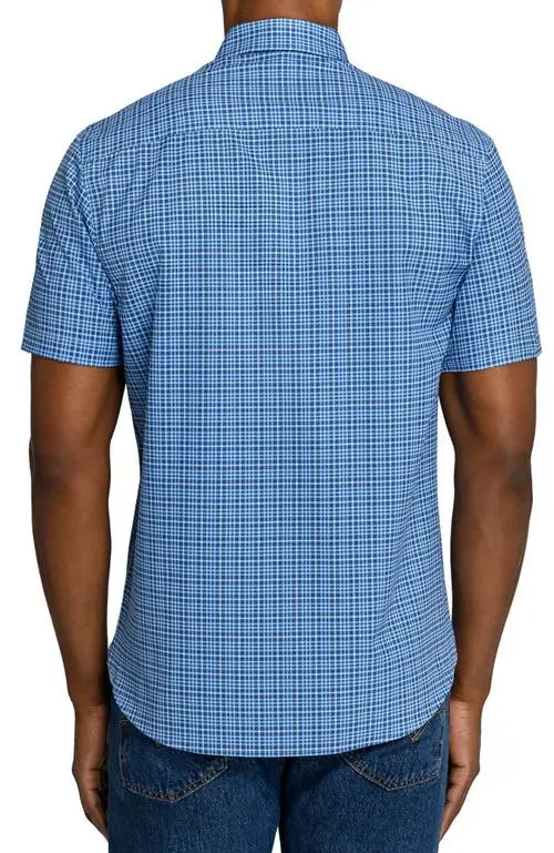 CON.STRUCT Slim Fit Houndstooth Plaid Woven Short Sleeve Basic Shirt - Light Blue/navy