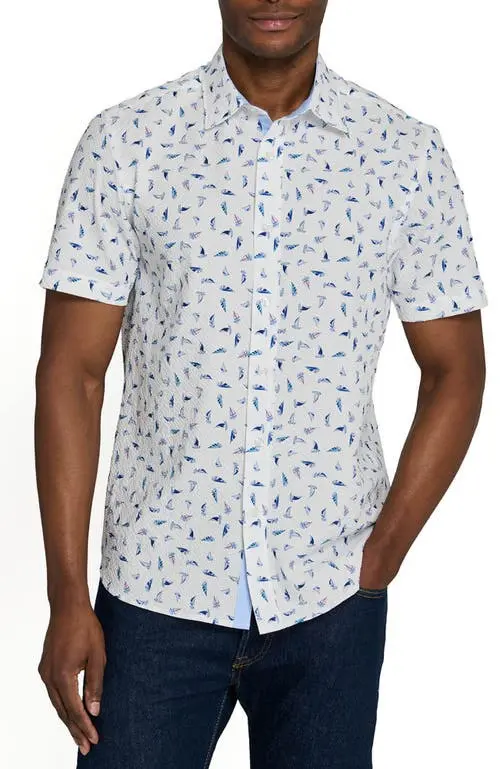 CON.STRUCT Slim Fit Set Sail Woven Short Sleeve Seersucker - White/pink