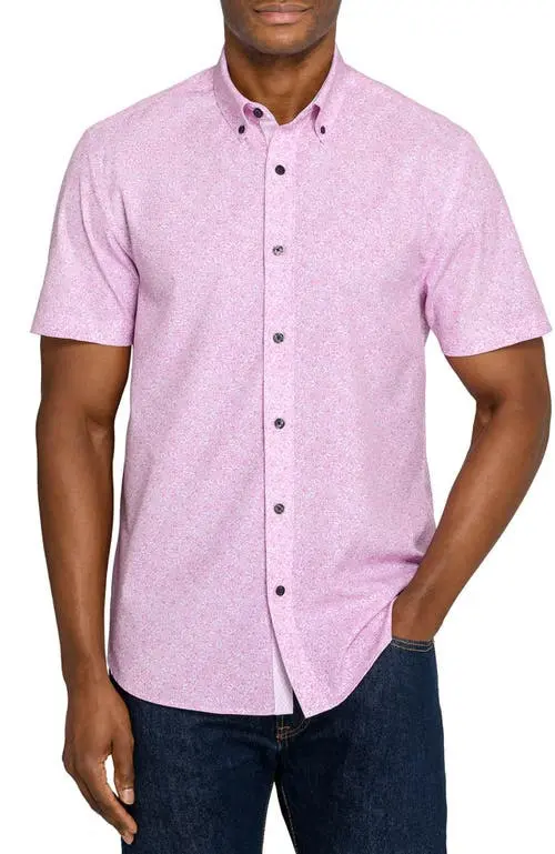 CON.STRUCT Slim Fit Sketched Floral Woven Short Sleeve Basic Shirt - Pink