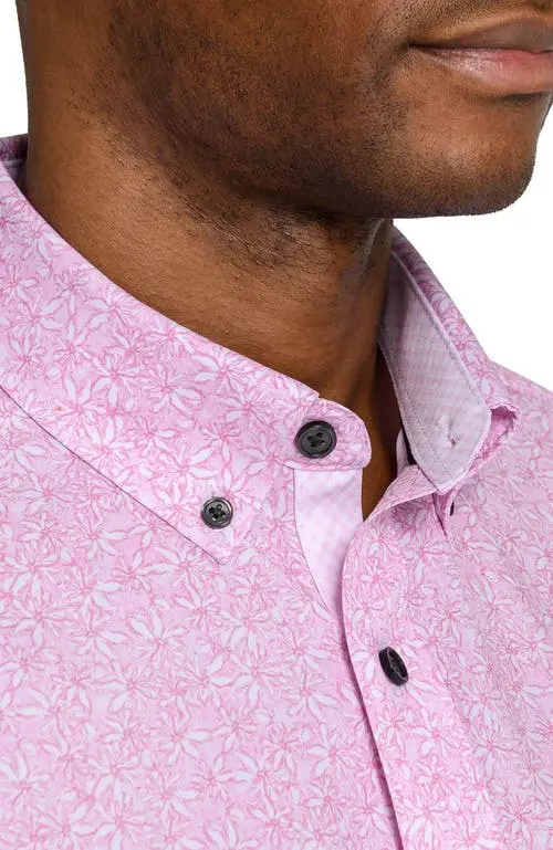 CON.STRUCT Slim Fit Sketched Floral Woven Short Sleeve Basic Shirt - Pink