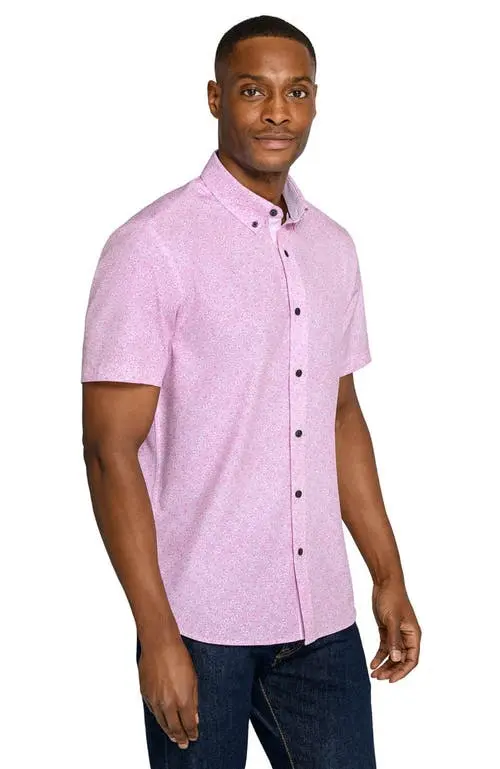CON.STRUCT Slim Fit Sketched Floral Woven Short Sleeve Basic Shirt - Pink