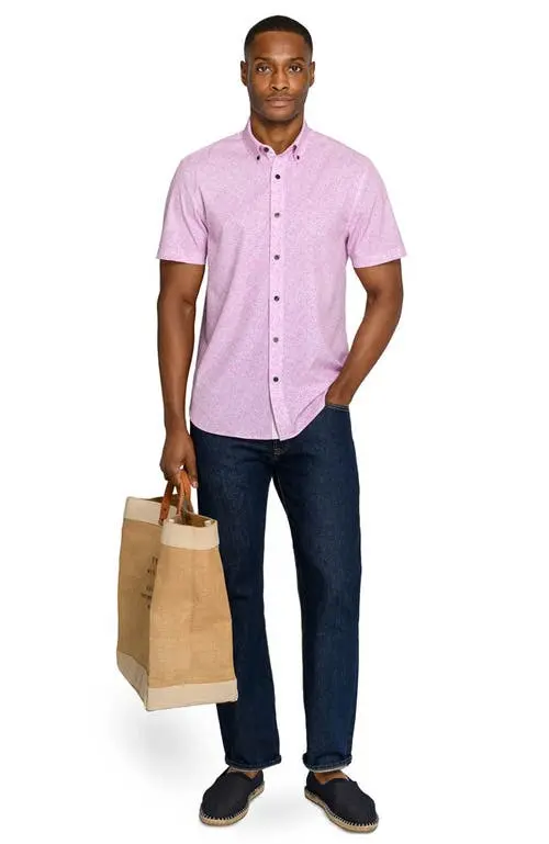 CON.STRUCT Slim Fit Sketched Floral Woven Short Sleeve Basic Shirt - Pink