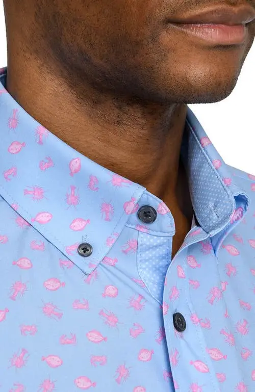 CON.STRUCT Slim Fit Crustaceans Woven Short Sleeve Basic Shirt - Denim/pink