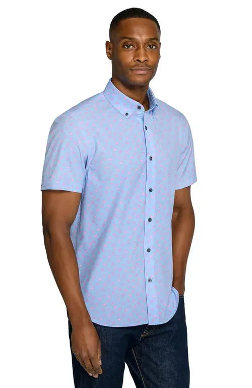 CON.STRUCT Slim Fit Crustaceans Woven Short Sleeve Basic Shirt - Denim/pink