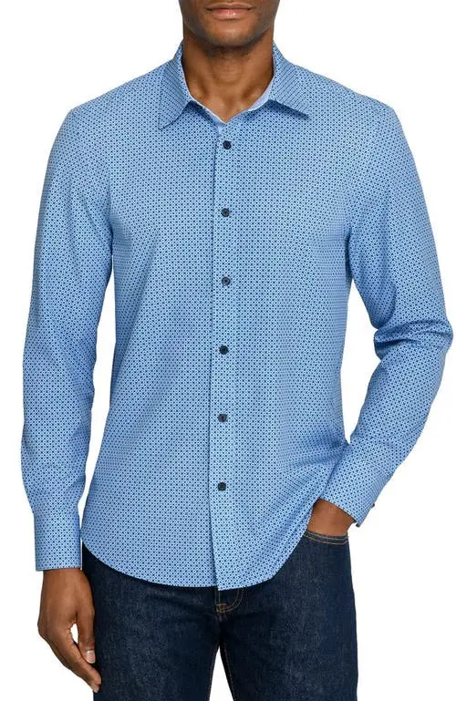 CON.STRUCT Slim Fit Diamond Geo Woven Long Sleeve Basic Shirt - Med Blue