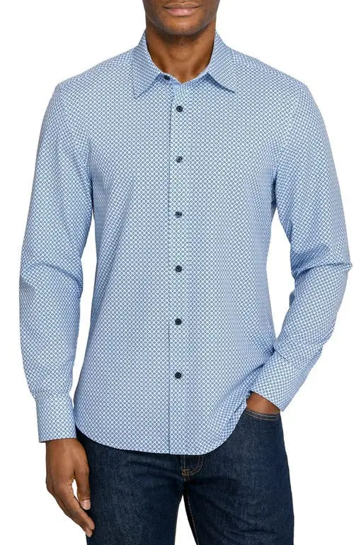 CON.STRUCT Slim Fit Diamond Geo Woven Long Sleeve Basic Shirt - White/blue