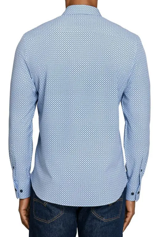 CON.STRUCT Slim Fit Diamond Geo Woven Long Sleeve Basic Shirt - White/blue