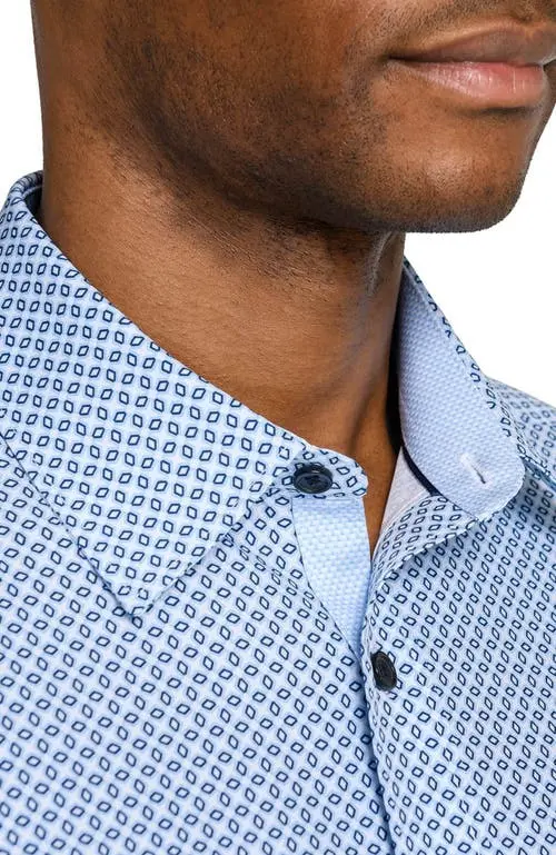 CON.STRUCT Slim Fit Diamond Geo Woven Long Sleeve Basic Shirt - White/blue