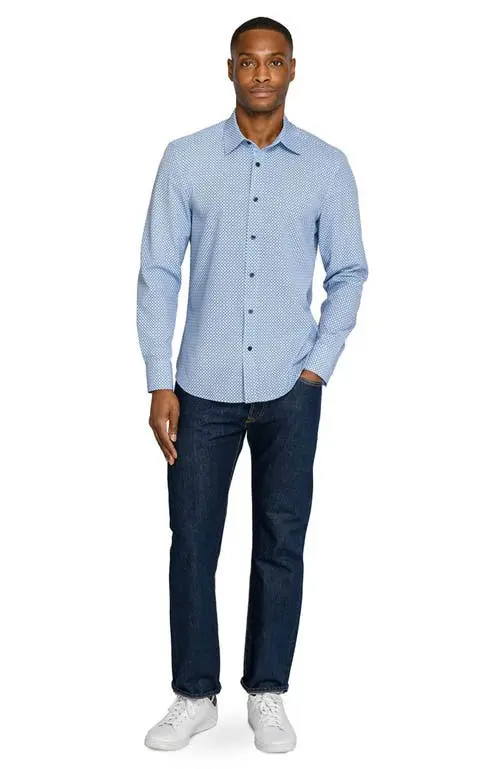 CON.STRUCT Slim Fit Diamond Geo Woven Long Sleeve Basic Shirt - White/blue
