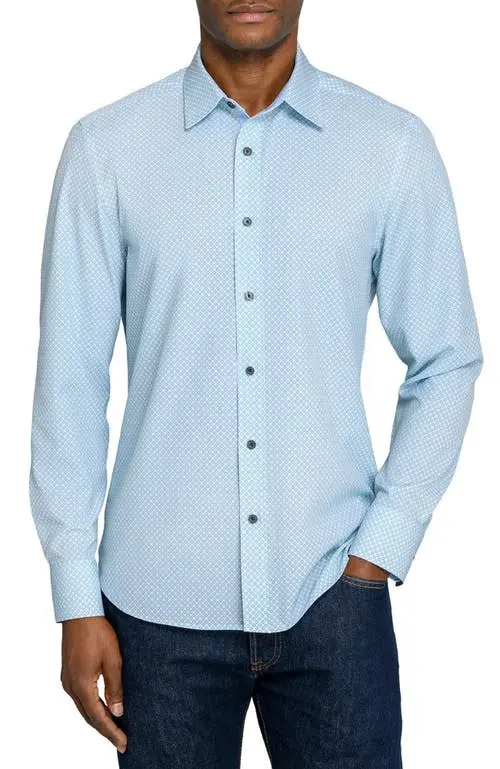 CON.STRUCT Slim Fit Diamond Geo Woven Long Sleeve Basic Shirt - White/green
