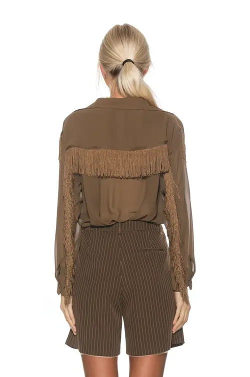 ALEXIA ADMOR Kairos Oversized Fringe Shirt - Brown