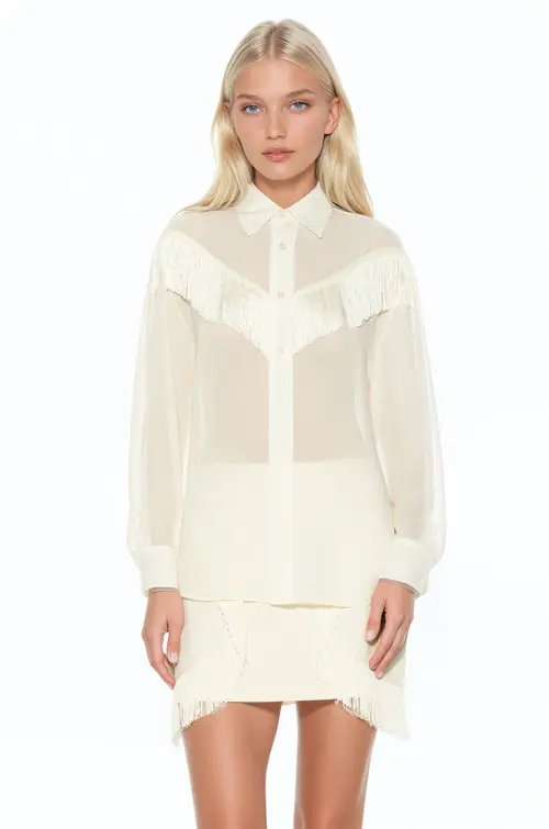 ALEXIA ADMOR Kairos Oversized Fringe Shirt - Ivory