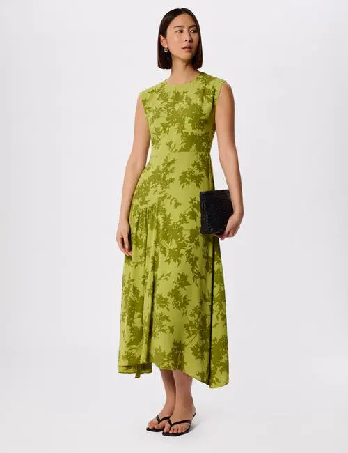 Whistles Floral Asymmetrical Midi Dress - Grn/multi