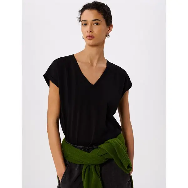 Whistles Willa V-neck Cap-sleeve T-shirt - Black