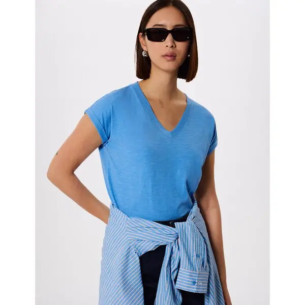 Whistles Willa V-neck Cap-sleeve T-shirt - Blue