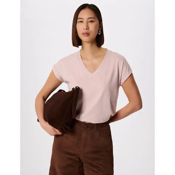 Whistles Willa V-neck Cap-sleeve T-shirt - Pale Pink