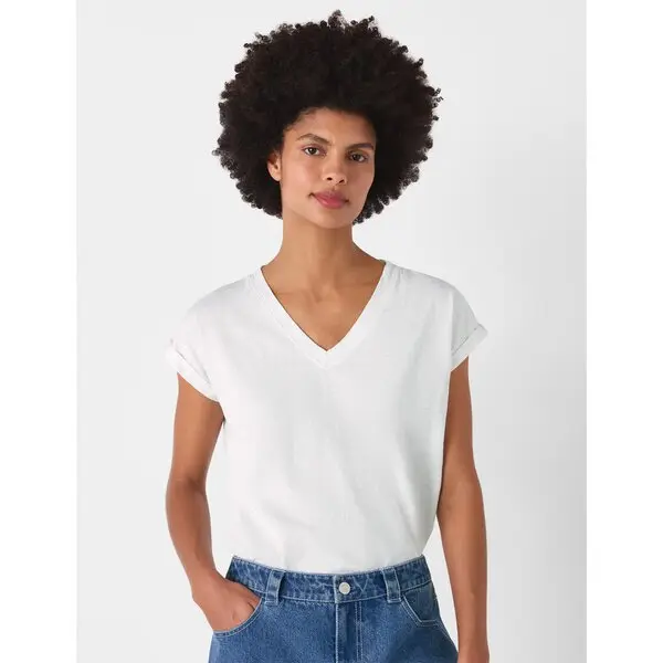Whistles Willa V-neck Cap-sleeve T-shirt - White