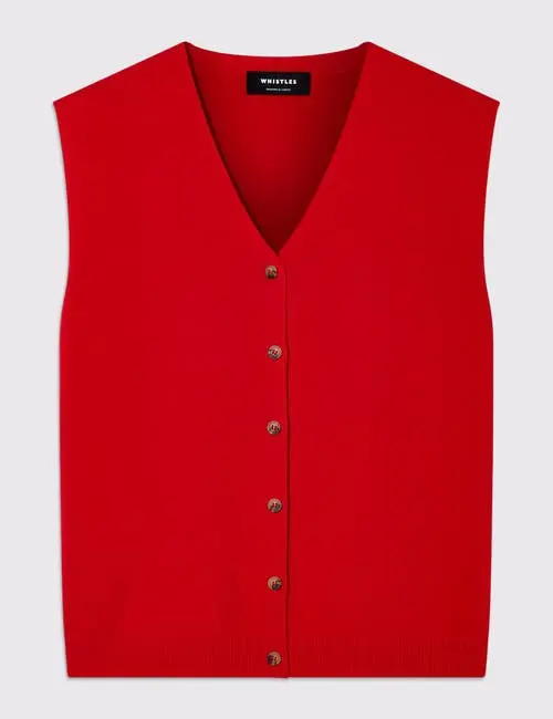 Whistles V-neck Button-front Knit Tank - Red