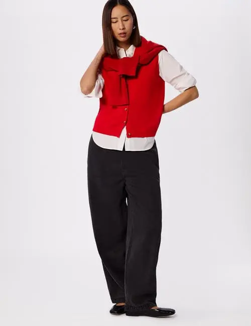 Whistles V-neck Button-front Knit Tank - Red
