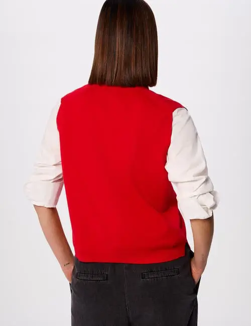 Whistles V-neck Button-front Knit Tank - Red