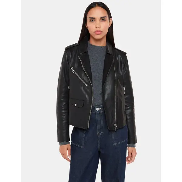 Whistles Agnes Leather Biker Jacket - Black