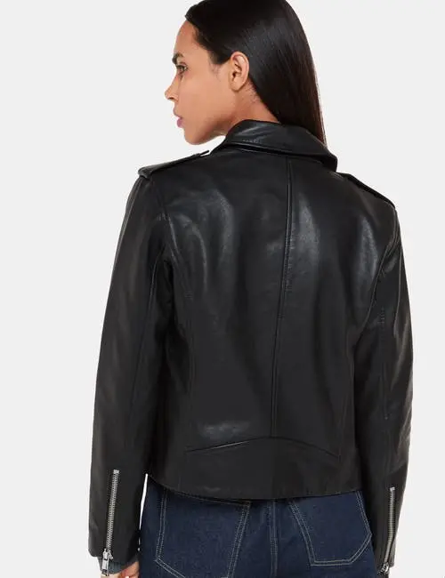 Whistles Agnes Leather Biker Jacket - Black
