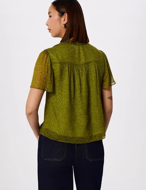 Whistles Dragonfly Print Sheer Sleeve Blouse - Green/multi