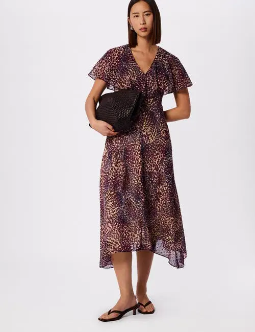 Whistles Orchid Print V-neck Midi Dress